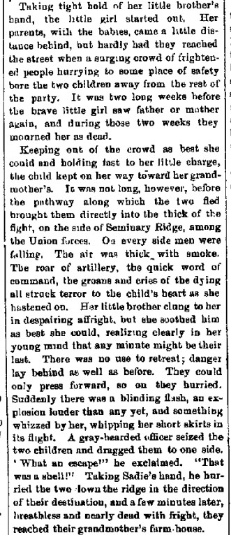 Sadie Bushman, age nine, The Heroine of Gettysburg, b. 19 August 1853 ...